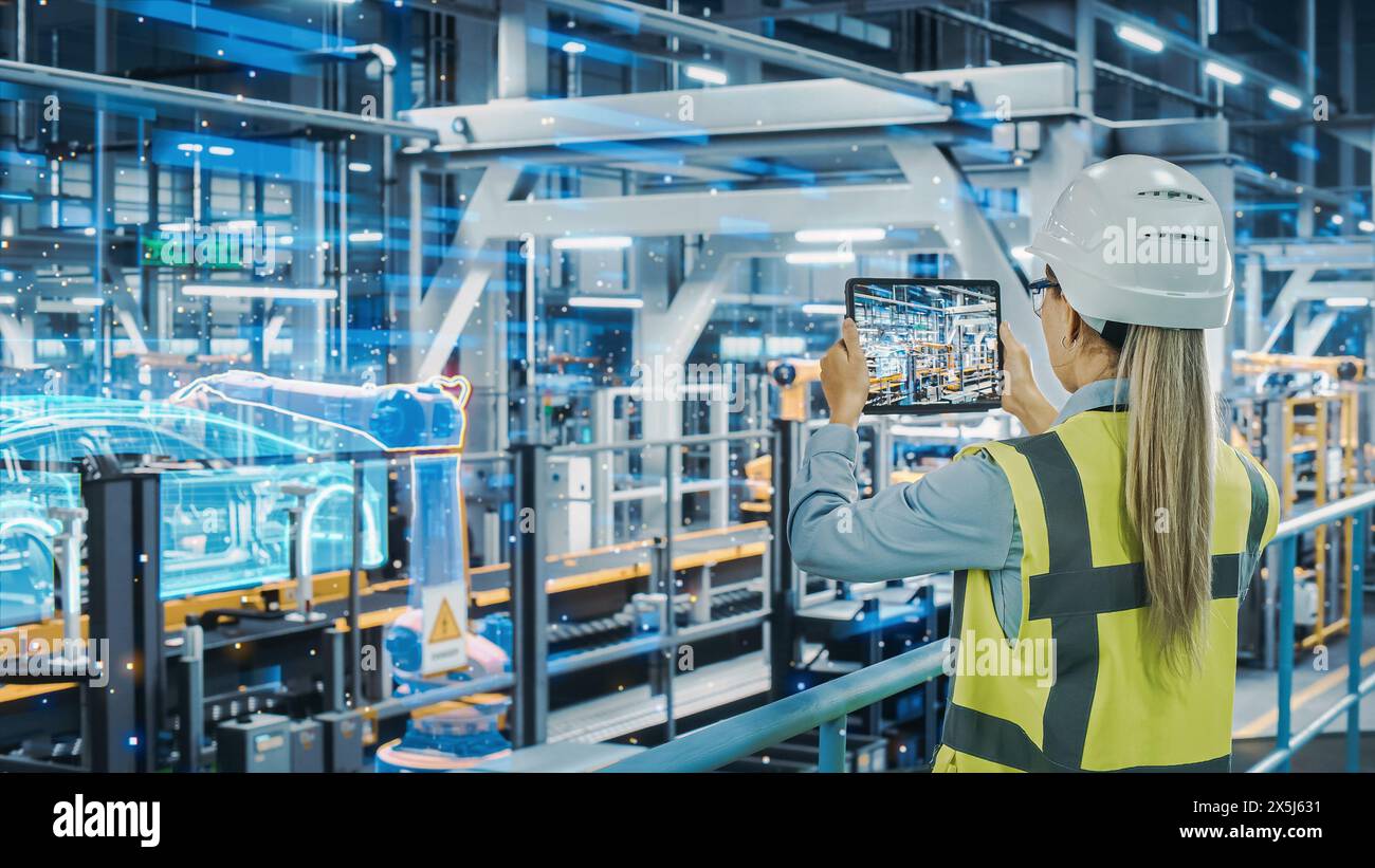 Futuristic Car Factory Digitalization Industry 4.0: Female Automotive ...