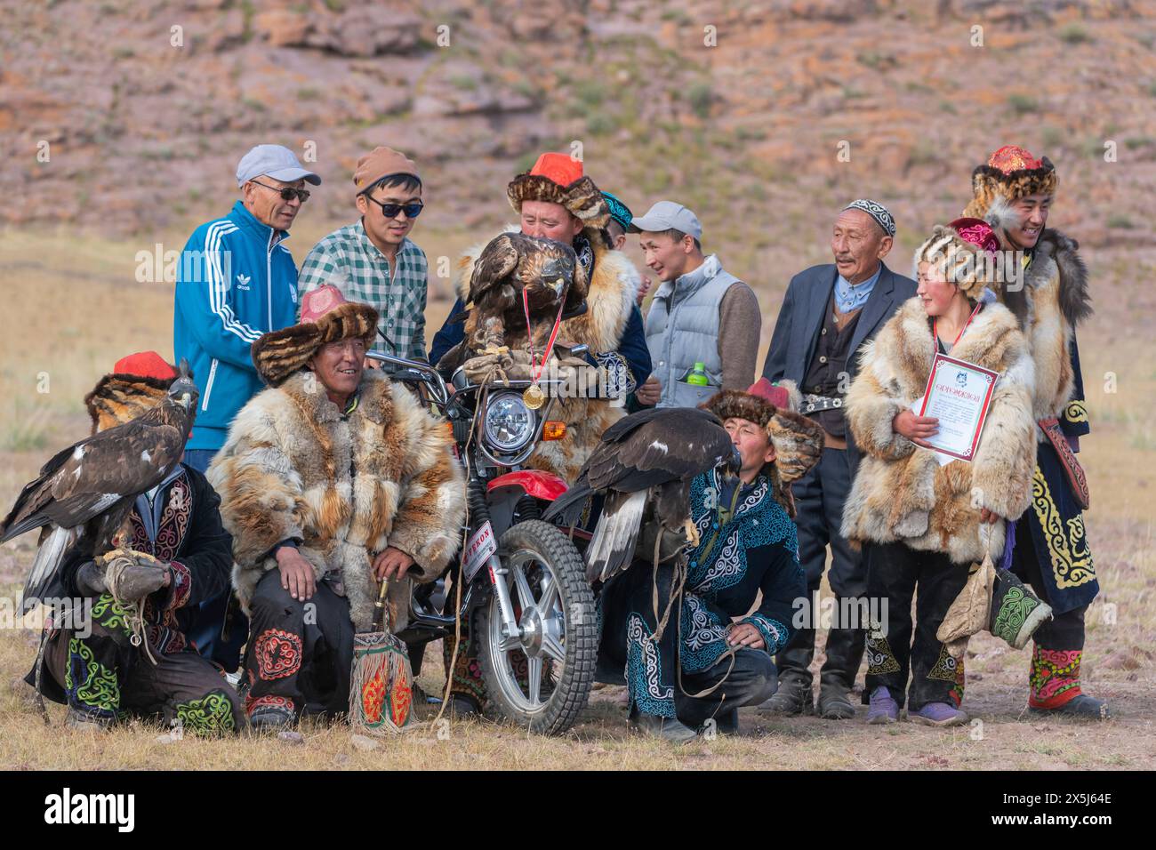 Asia, Mongolia, Bayan-Oglii Province. Altai Eagle Festival, contestants ...