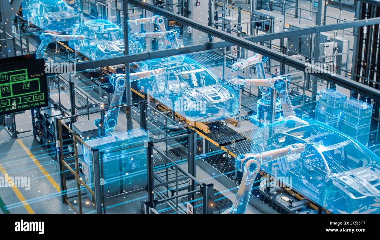 Car Factory Digitalization Industry 40 Concept Automated Robot Arm Assembly Line Manufacturing