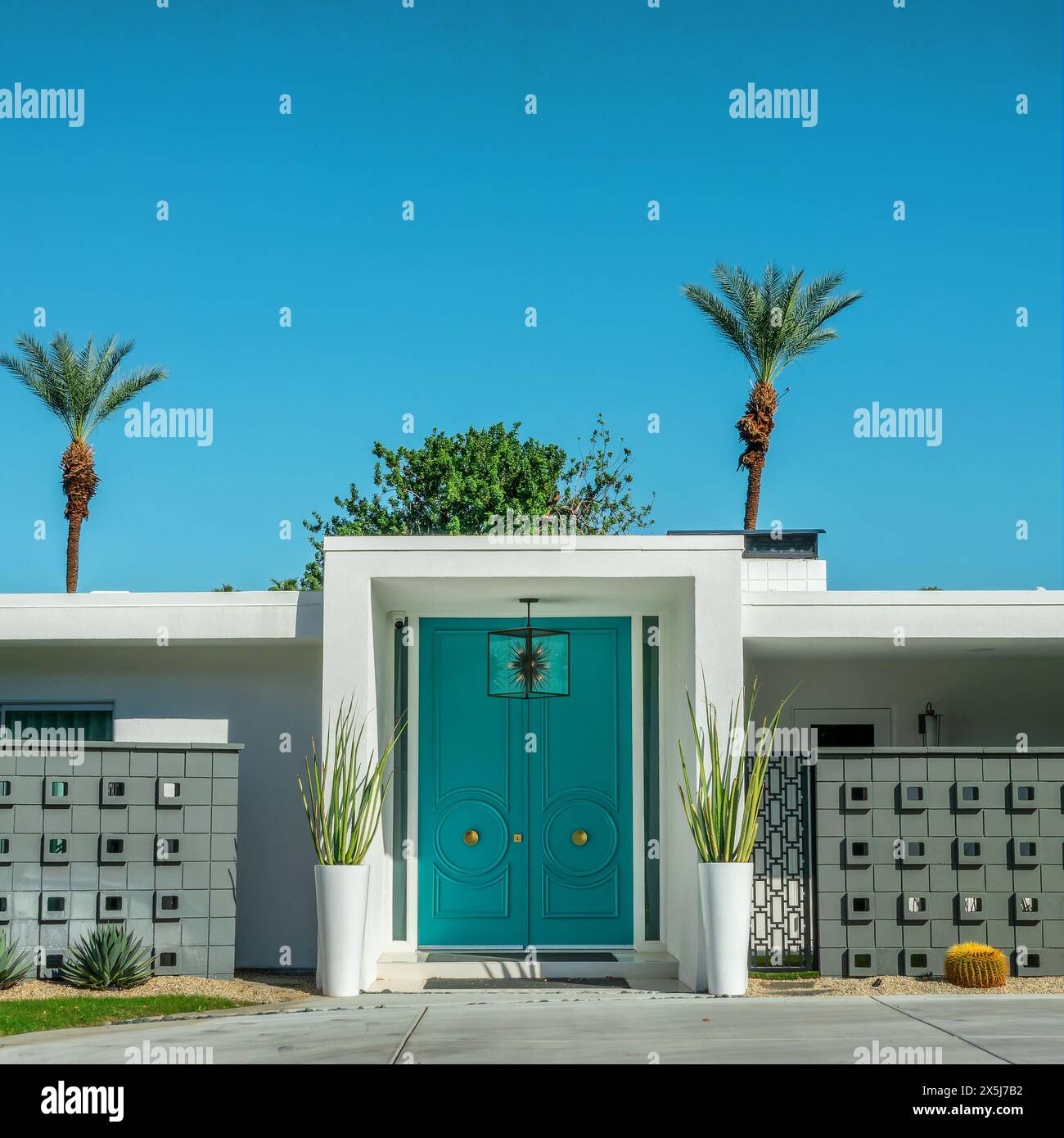 Modern mid-century architecture house with a colorful door in Palm ...