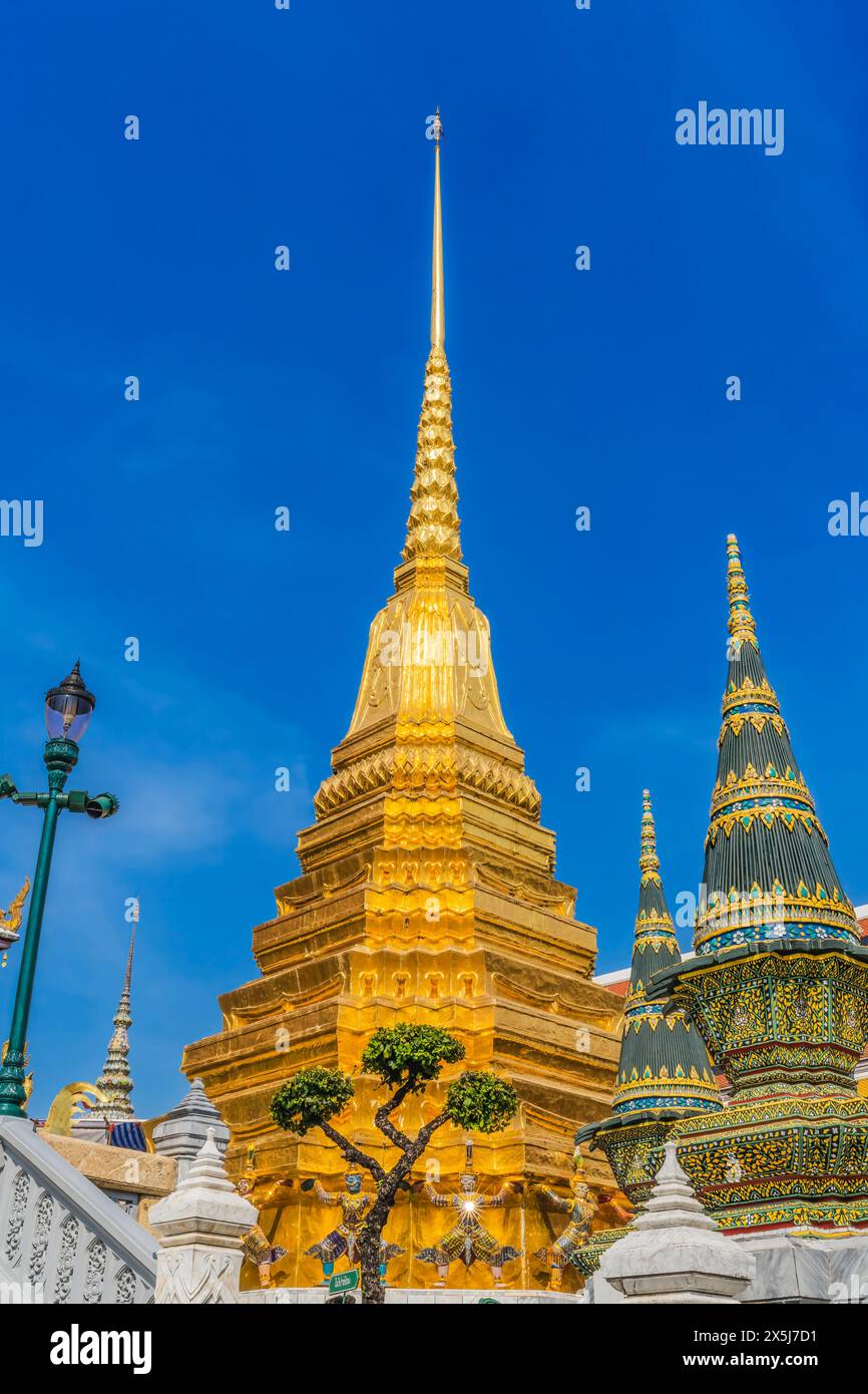 Colorful gold stupa pagodas, Grand Palace, Bangkok, Thailand. Palace ...