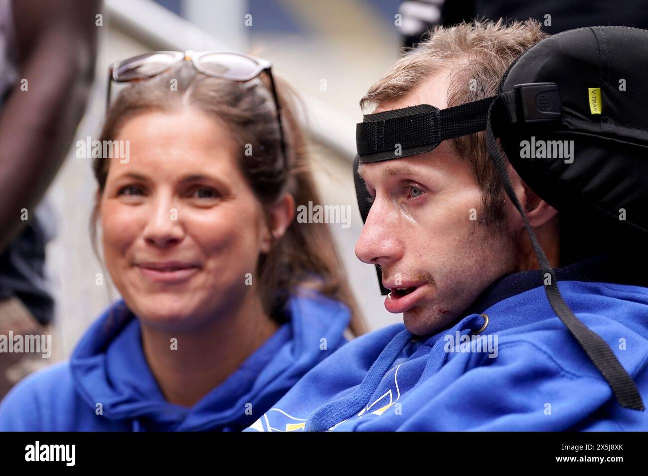 Rob Burrow (right) with his wife Lindsey Burrow during a media call for ...