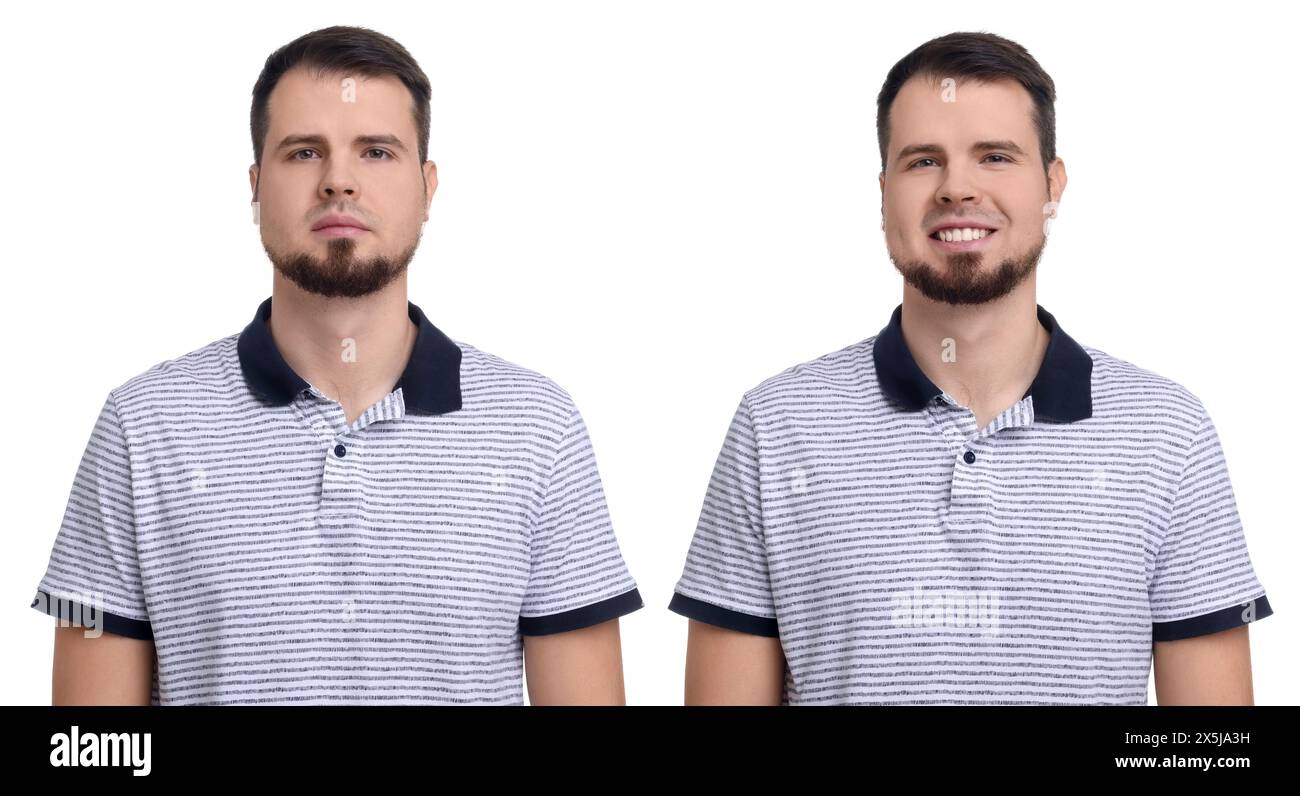 Man showing different emotions on white background, collage Stock Photo ...