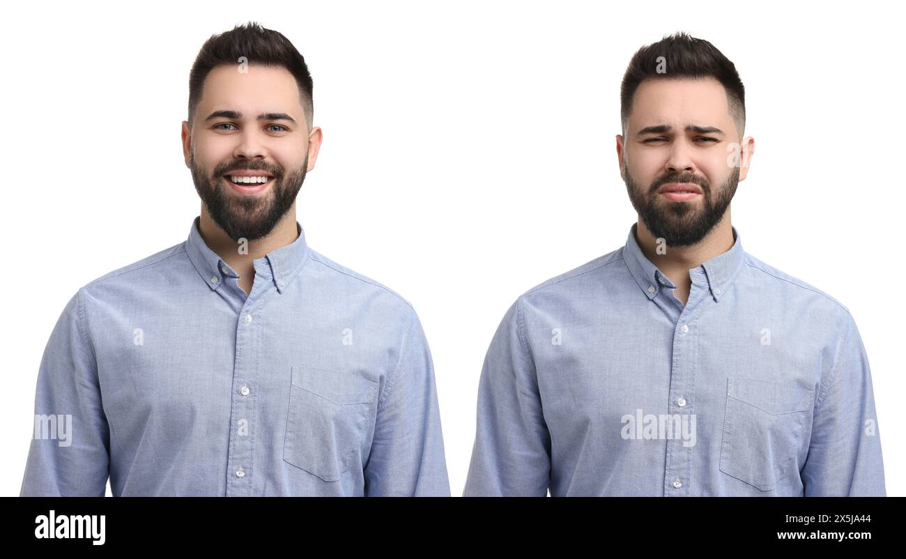 Man showing different emotions on white background, collage Stock Photo ...