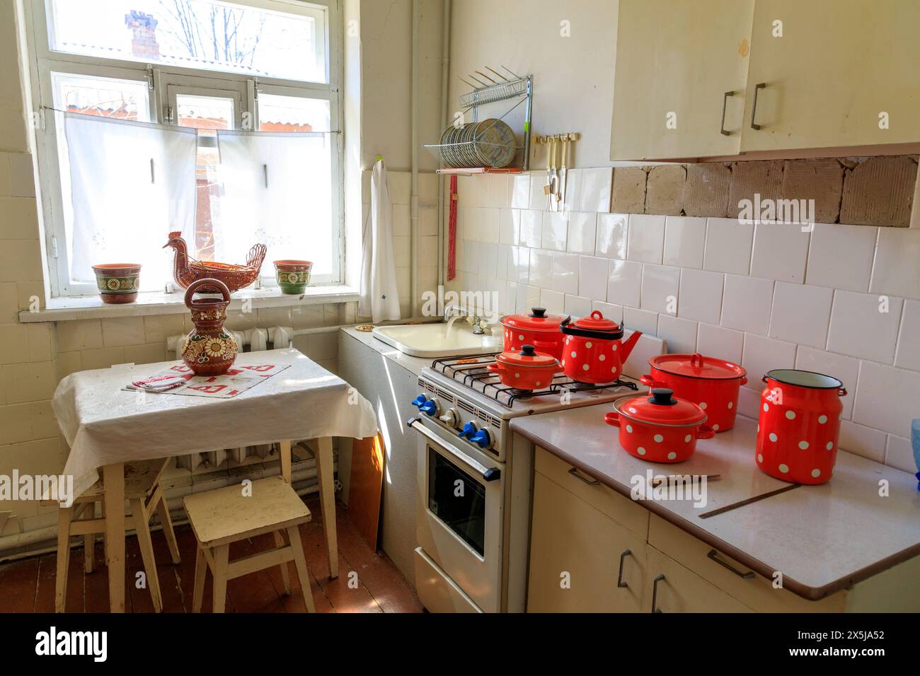 Ukraine, Kiev, Kyiv. Inside a typical apartment's kitchen. Village of ...
