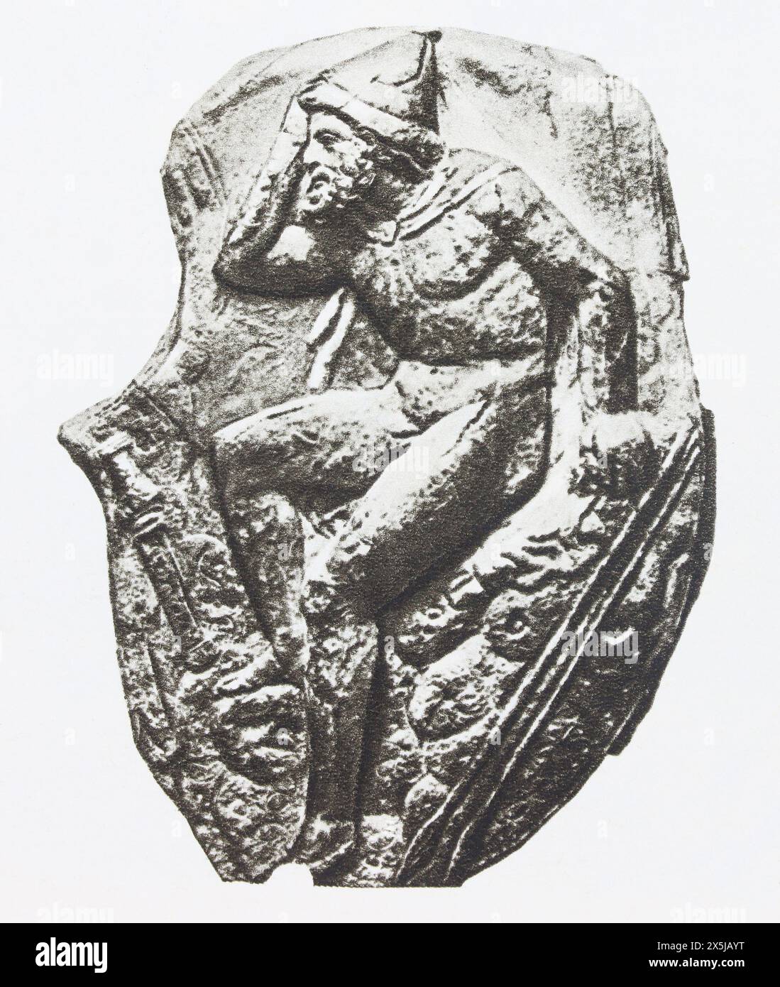 Ancient Greek silver relief on a ceremonial bronze helmet depicting ...