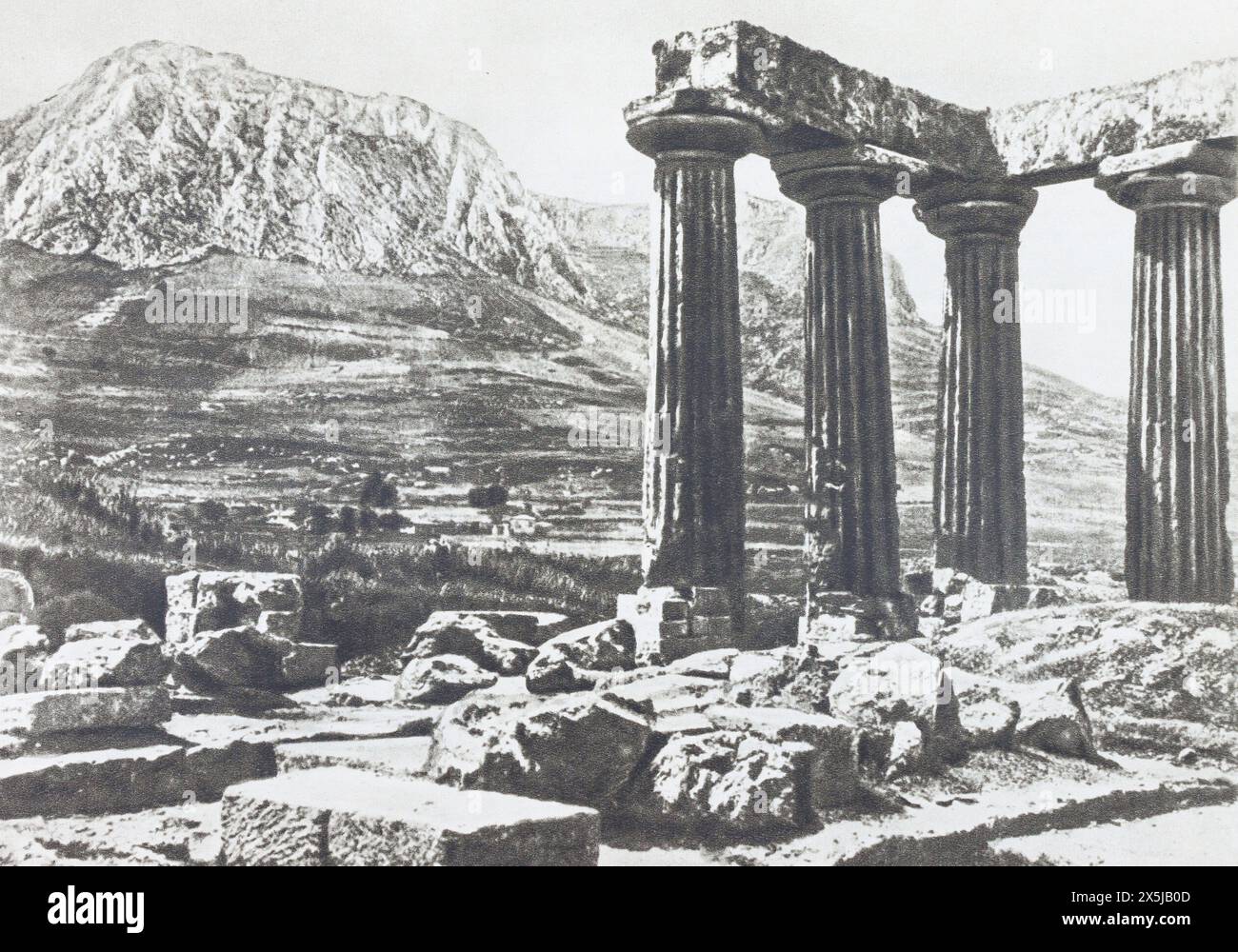 Corinthian landscape. In the foreground are the columns of the Temple ...