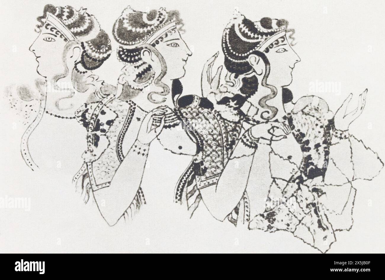 Cretan court ladies. Fresco from Knossos. Photographs of the first half ...