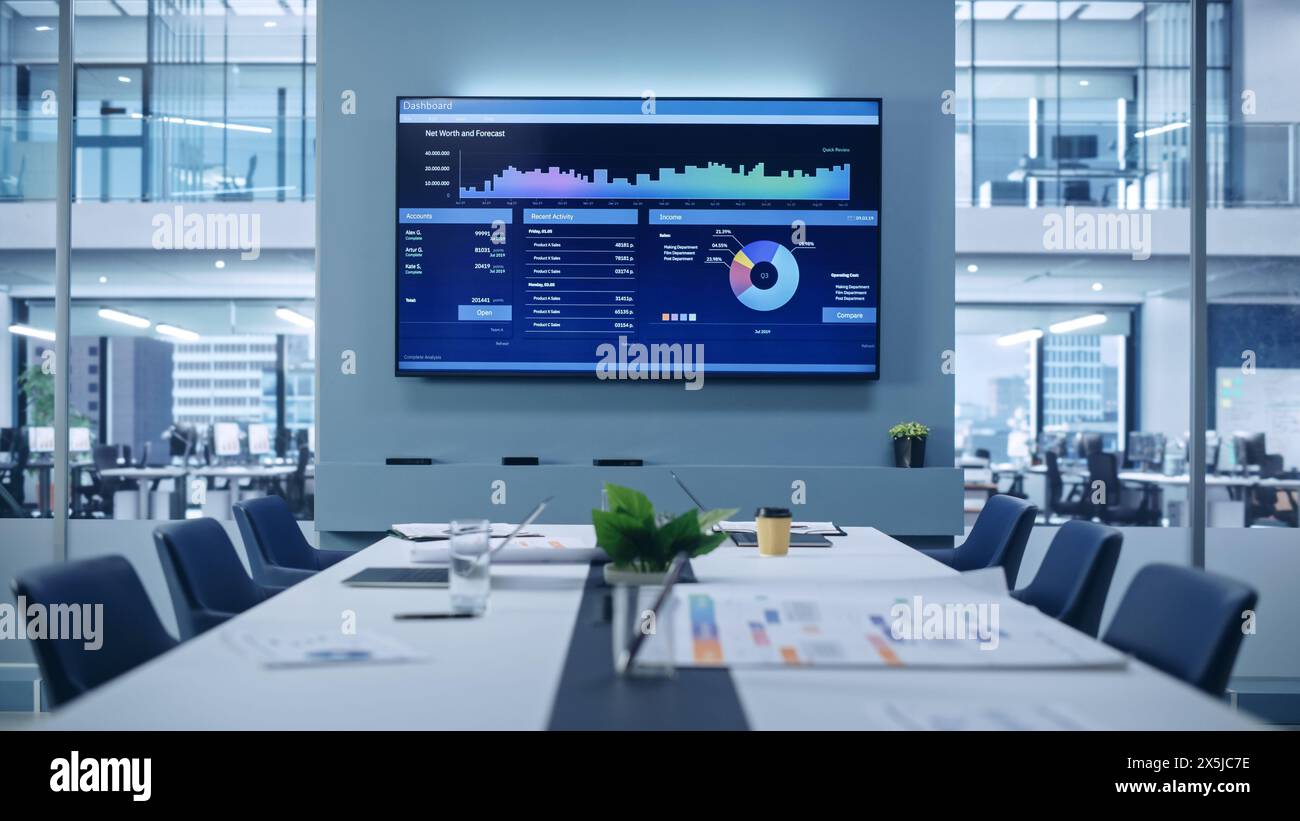 Modern Empty Meeting Room with Big Conference Table with Various ...