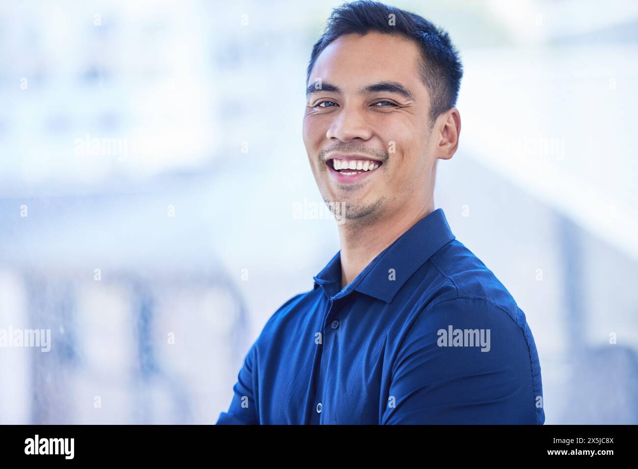 Happy, business man and laughter in portrait with confidence in ...