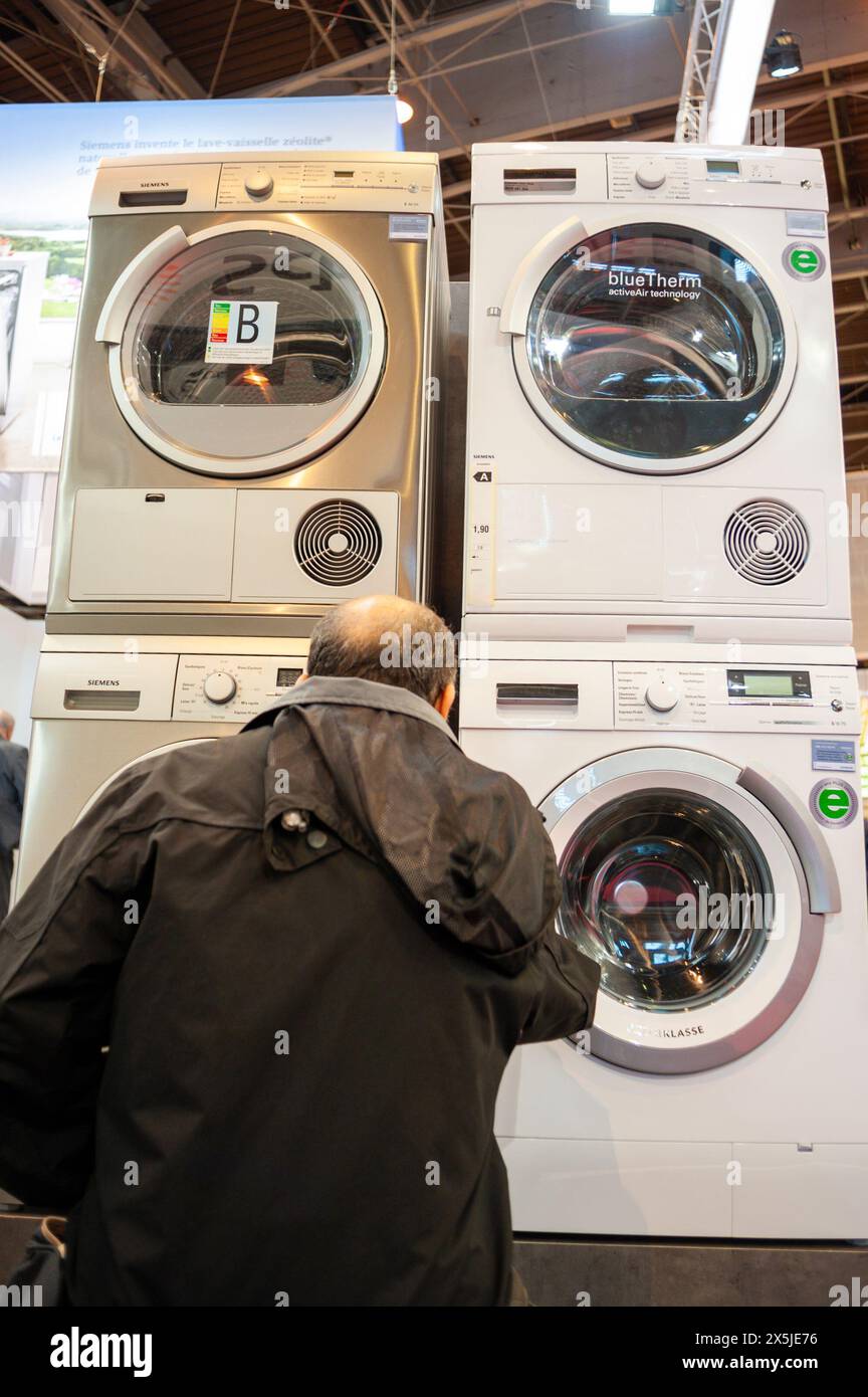 Paris, France, Bosch "made in germany" Washing Machines, on display at ...