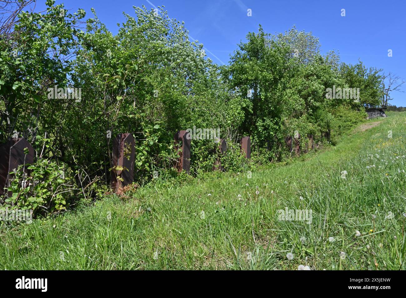 Iron rails used as anti tank obstacles and military fortified ...