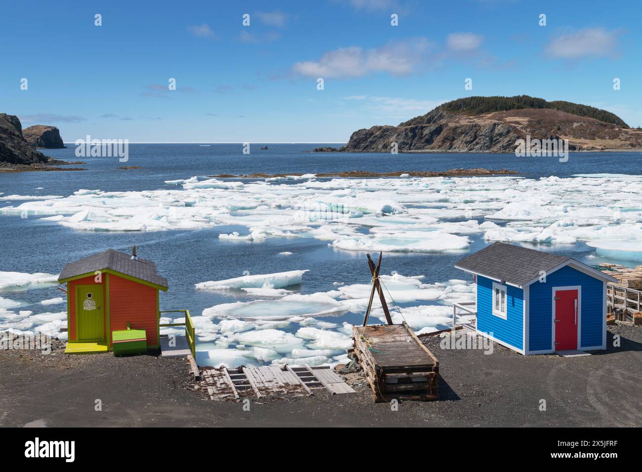 Colorful fishing stages near Twillingate, Newfoundland and Labrador ...