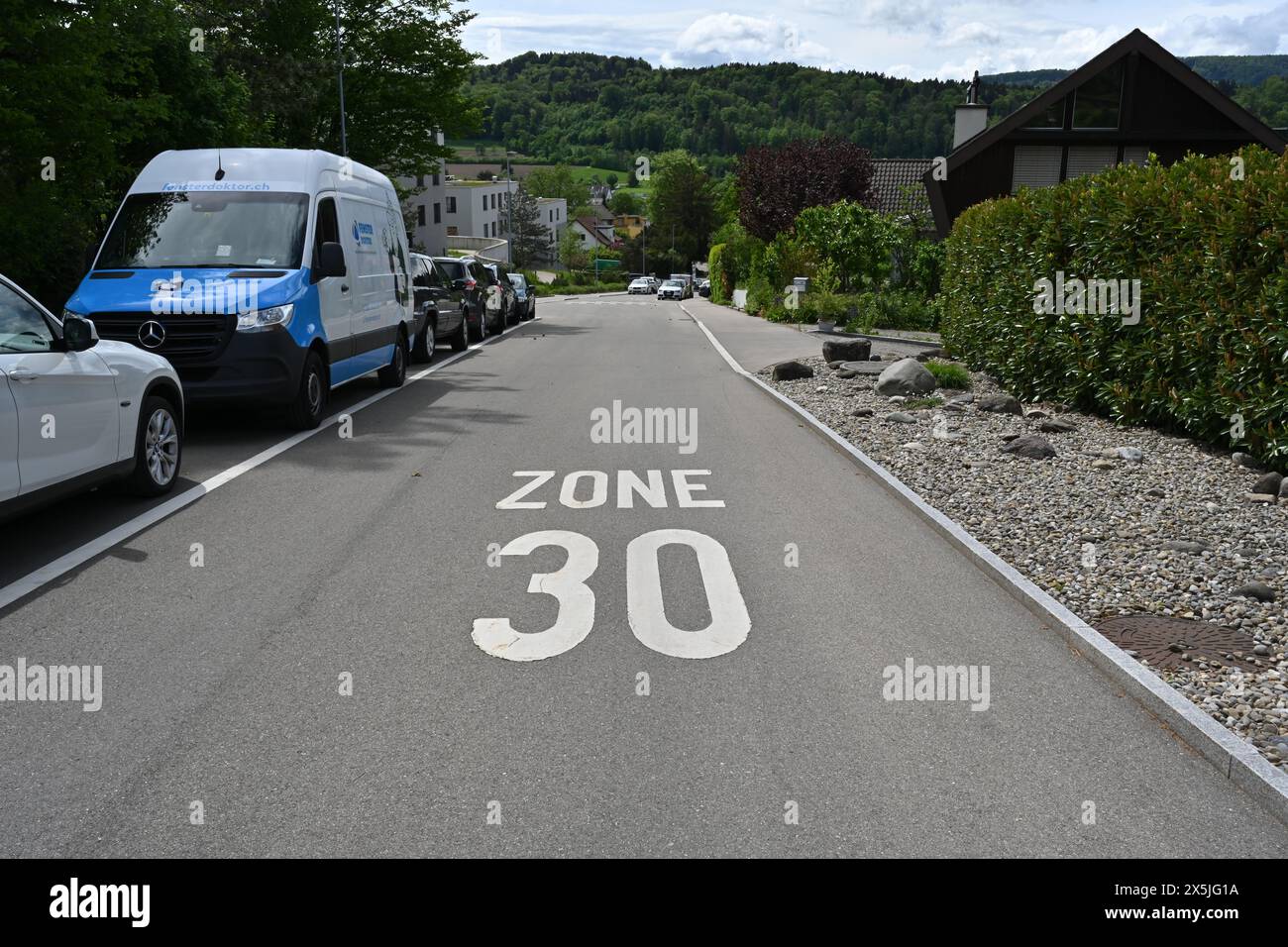 White road markings used in 30 kmh zones as a form of speed management ...