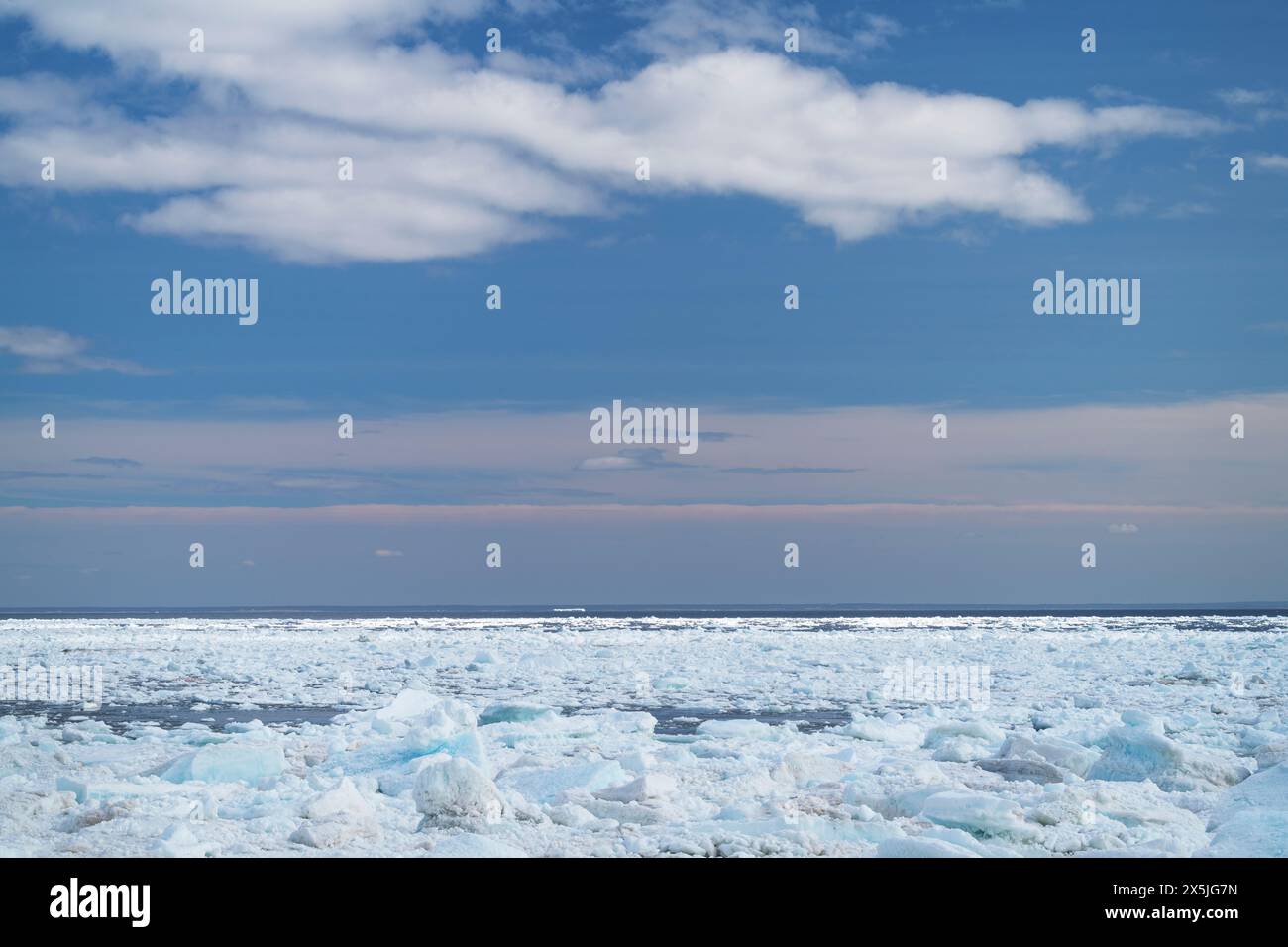 Pack ice in Strait of Belle Isle along the south coast of Labrador ...