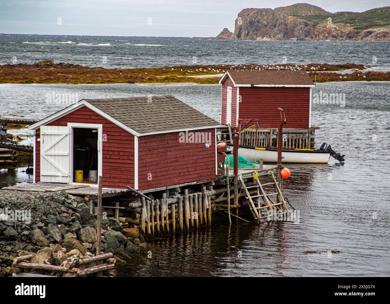 Canada, Newfoundland and Labrador. Fish sheds in Durrell Stock Photo ...