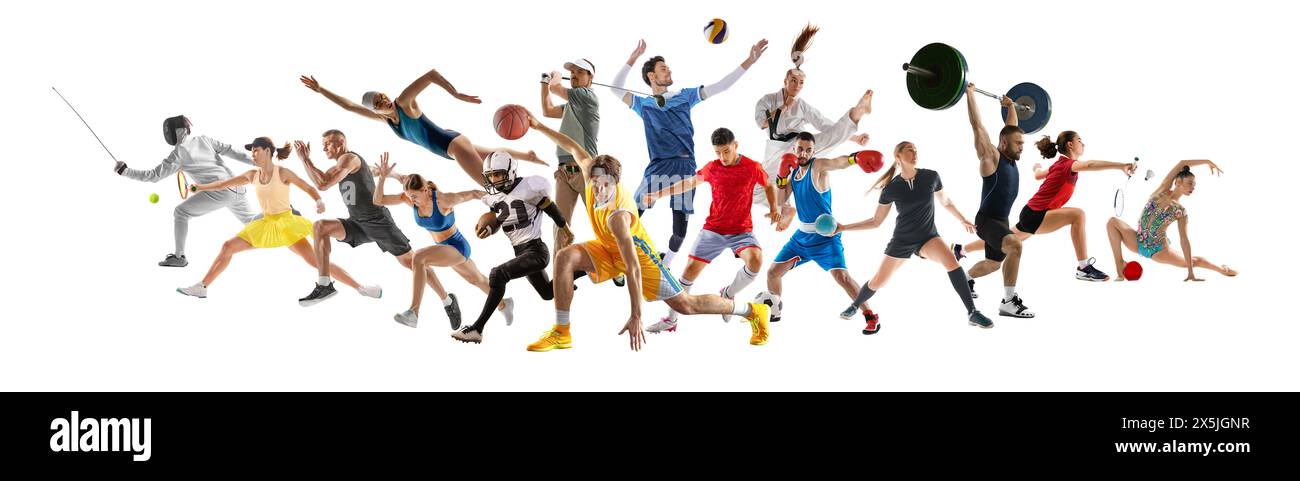 Sport collage. Action of athletes from various sports, showing strength ...
