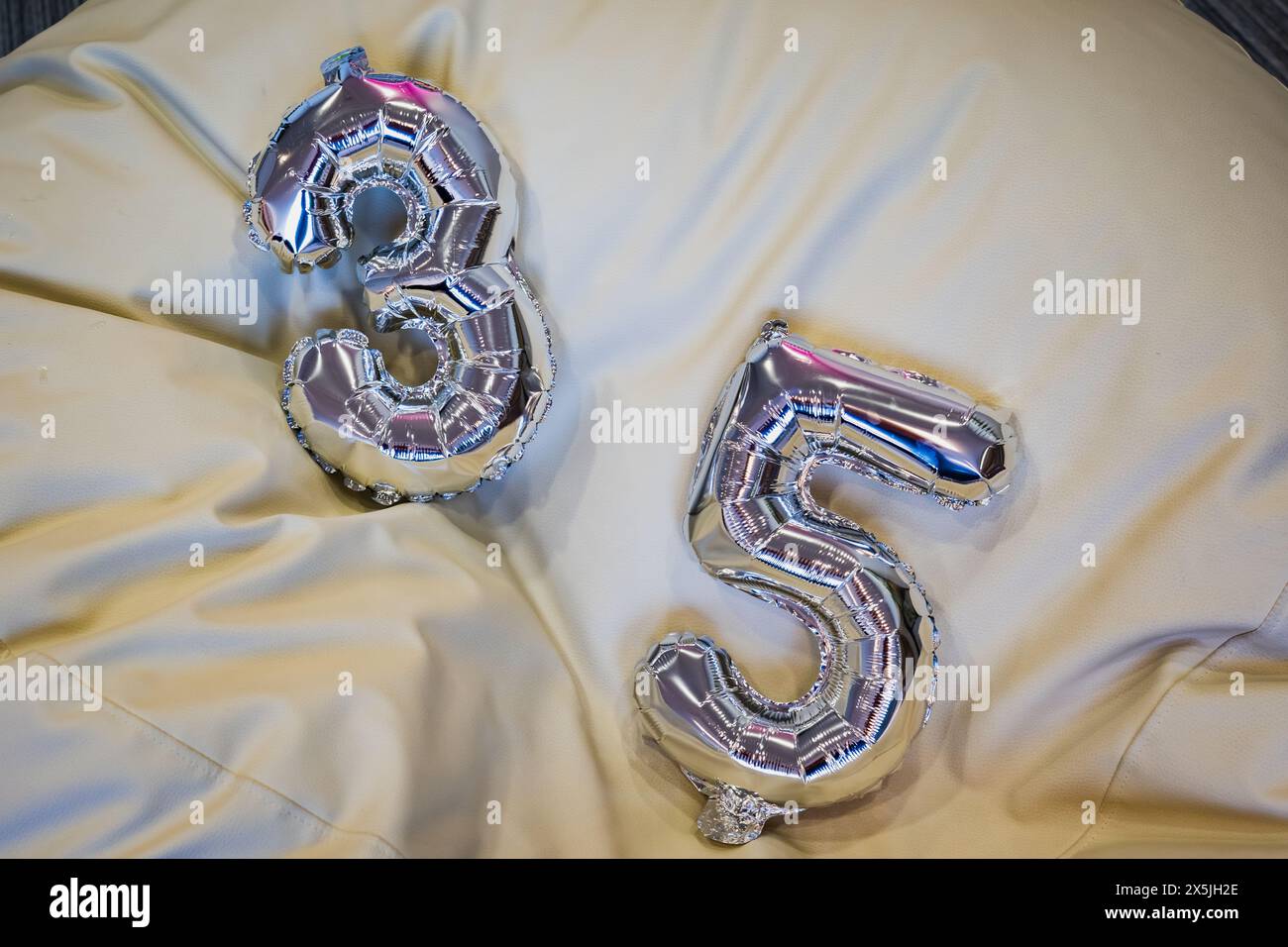Balloons in the shape of numbers for celebrating a 35th birthday Stock ...