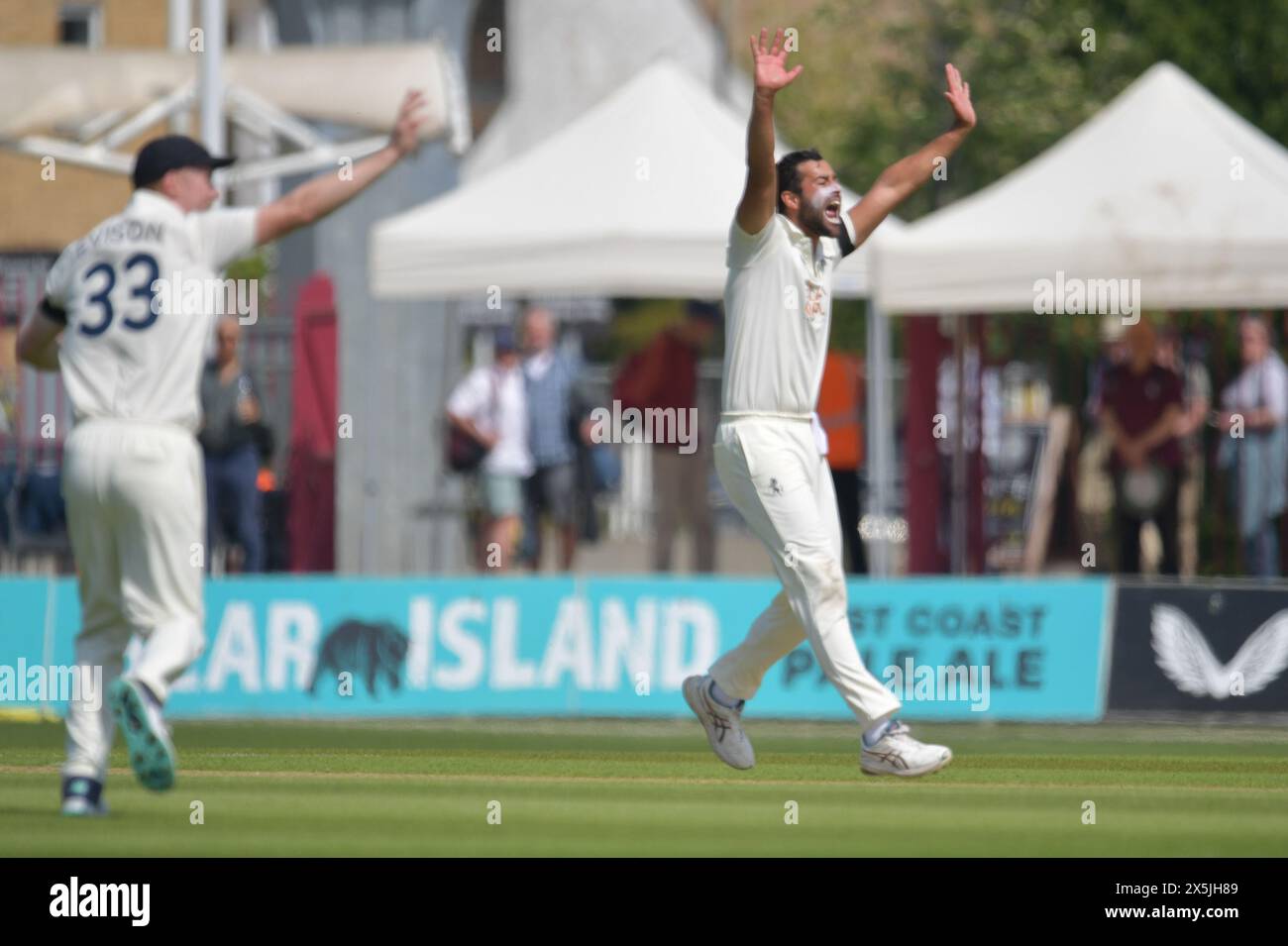 Canterbury, England. 9th May 2024. Wes Agar of Kent successfully ...