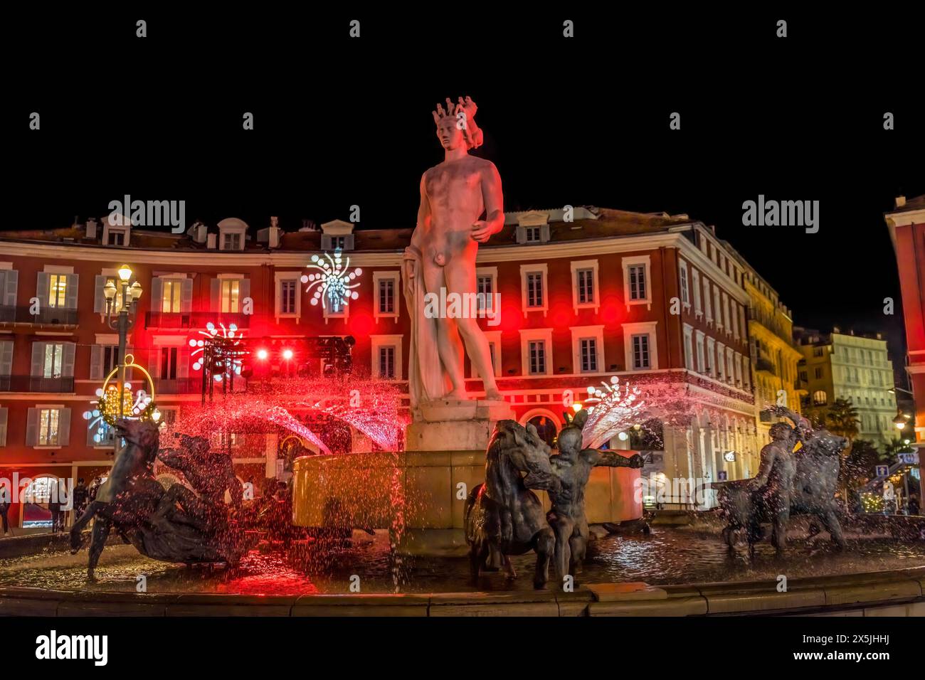 Red Apollo statue, Sun Fountain, Plaza Massena, Nice, Cote d'Azur ...