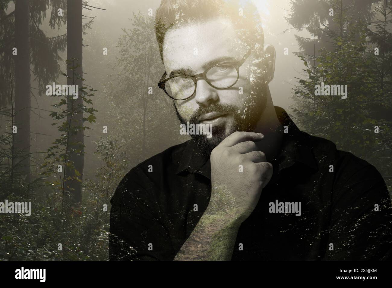 Double exposure man trees hi-res stock photography and images - Alamy