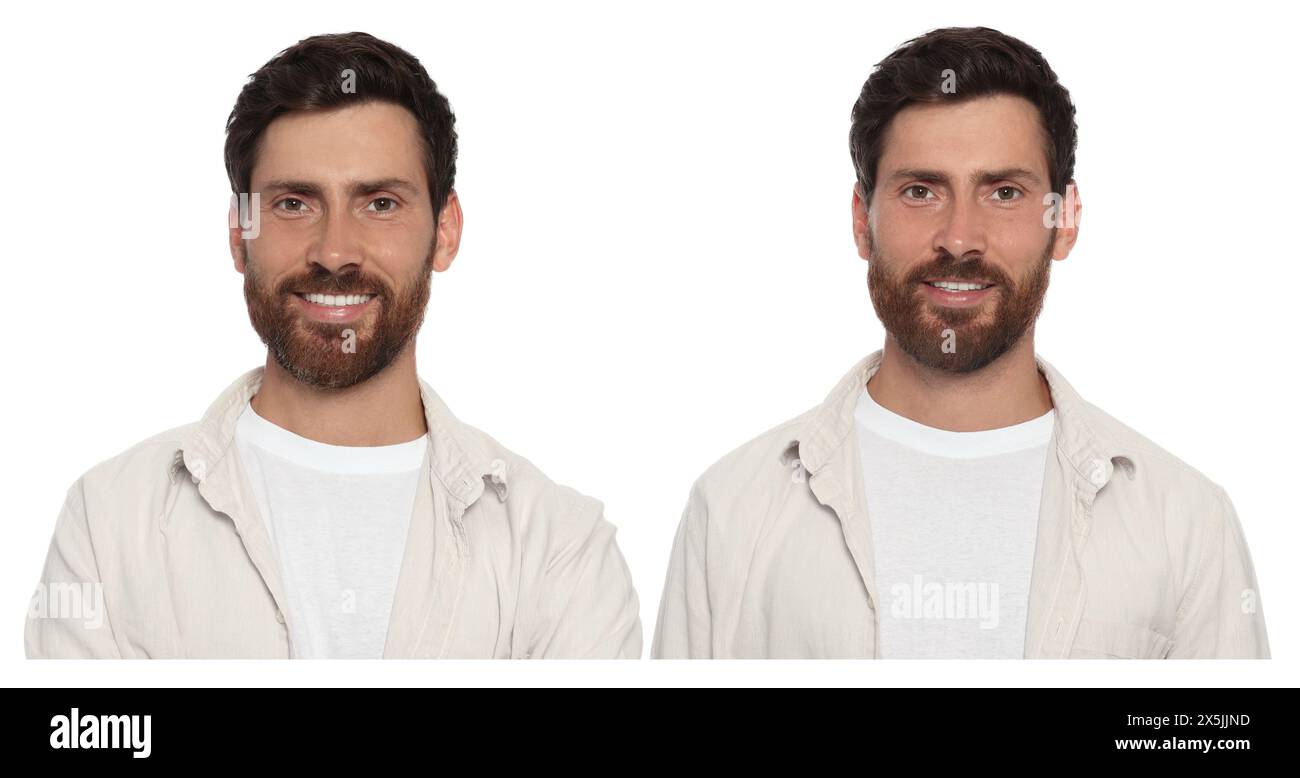 Portrait of twin brothers on white background Stock Photo - Alamy