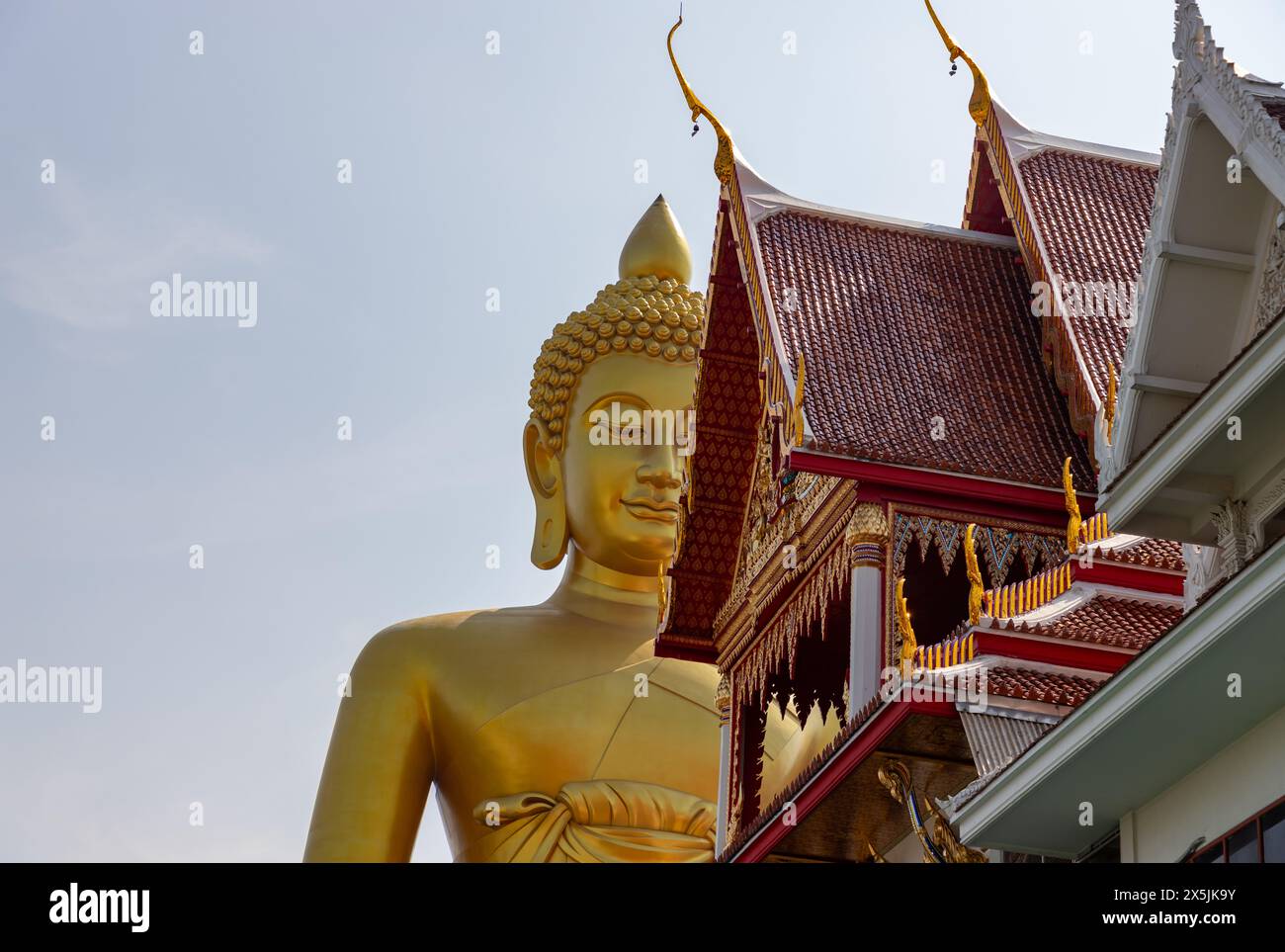 A picture of the large Buddha statue at the Wat Paknam Bhasicharoen ...