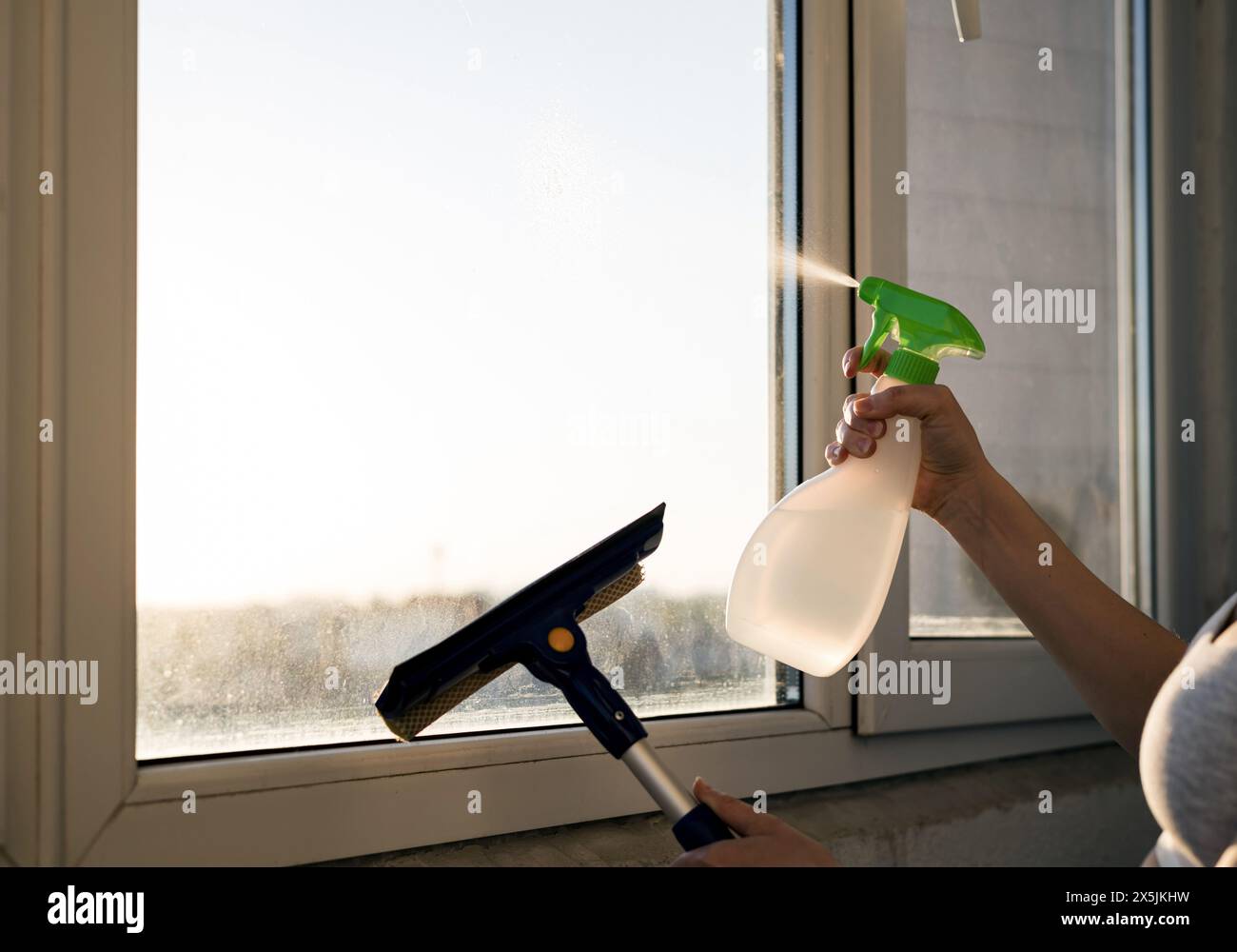 hand cleaning window spray detergent. Spring cleanup, housework concept ...