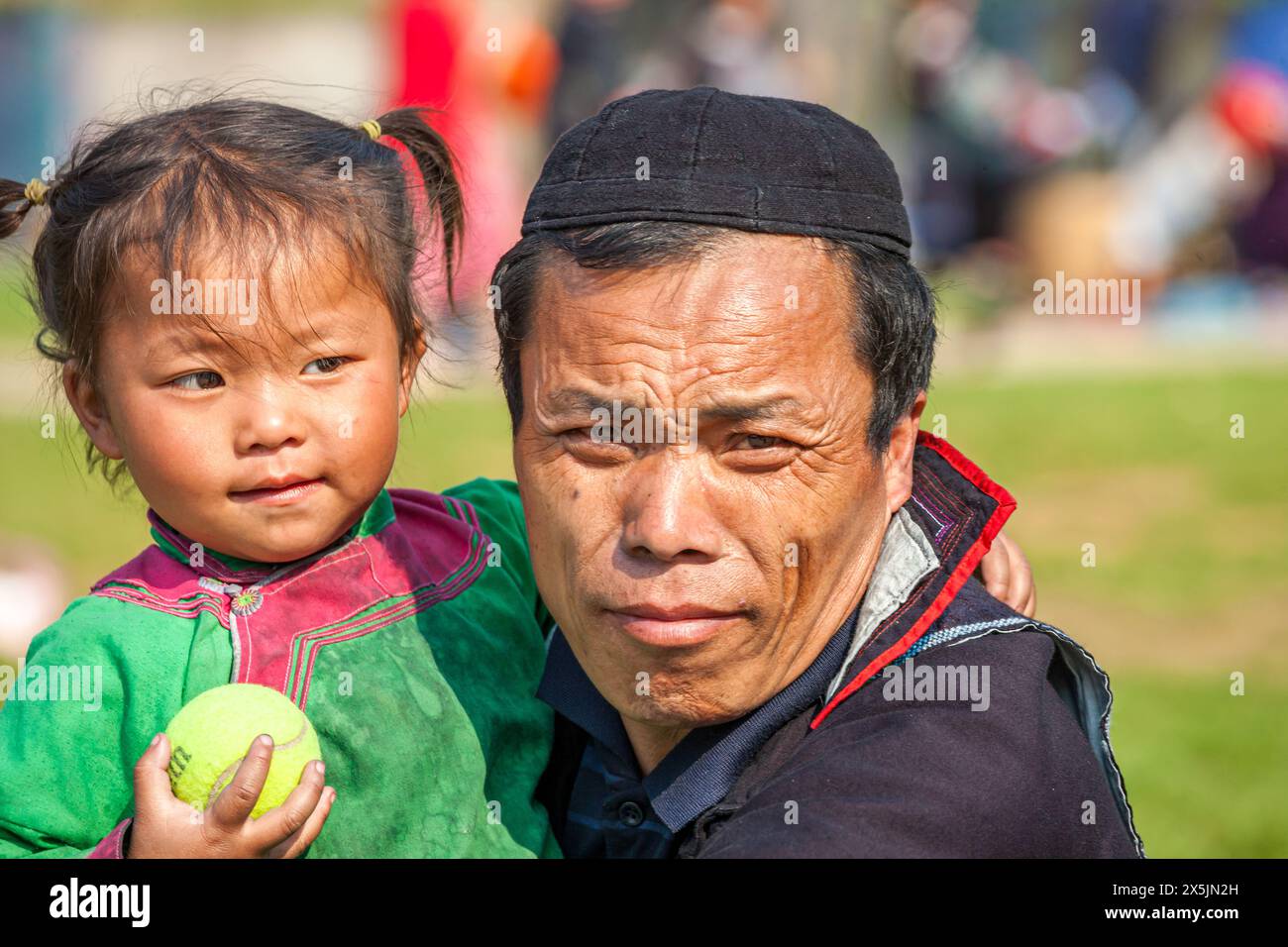 Vietnam, Lao Cai province, Sa Pa, Hmong Man and daughter Stock Photo ...