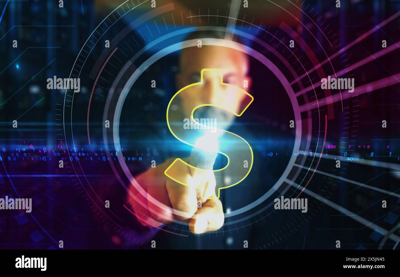 Dollar money USD finance symbol digital abstract 3d concept. Finger ...