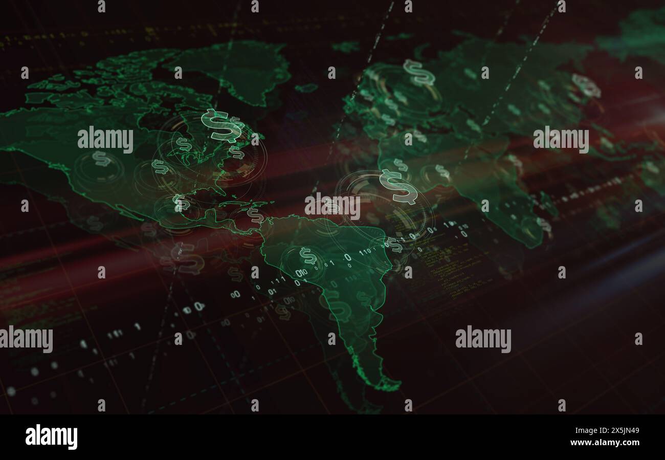 Dollar money USD finance symbols over world map. Seamless looped ...