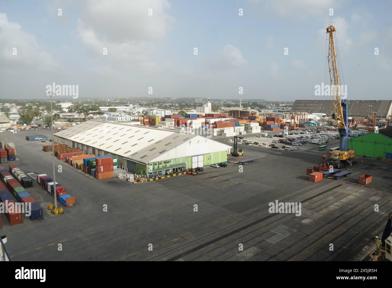 At the Bridgetown container terminal in Barbados, Caribbean island, a ...
