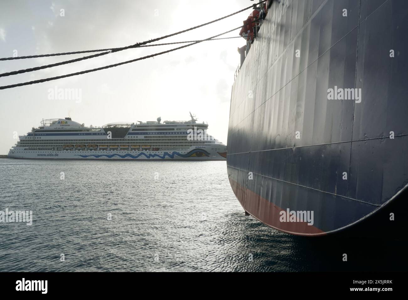 Transom plate or stern of container vessel and Cruise Ship AIDA diva of ...