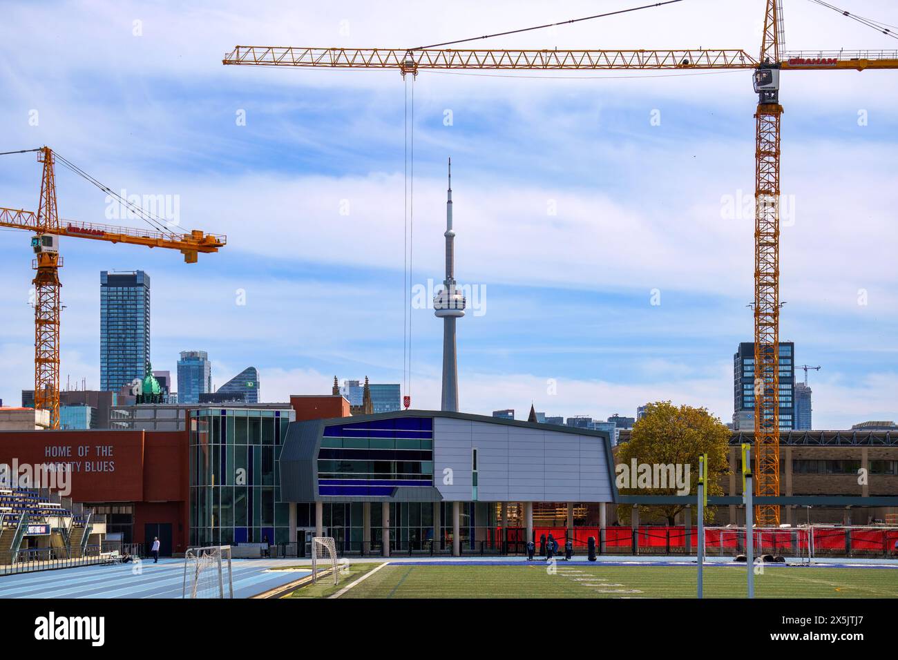 CN Tower, Cityscape, and Construction Cranes in Toronto, Canada Stock ...