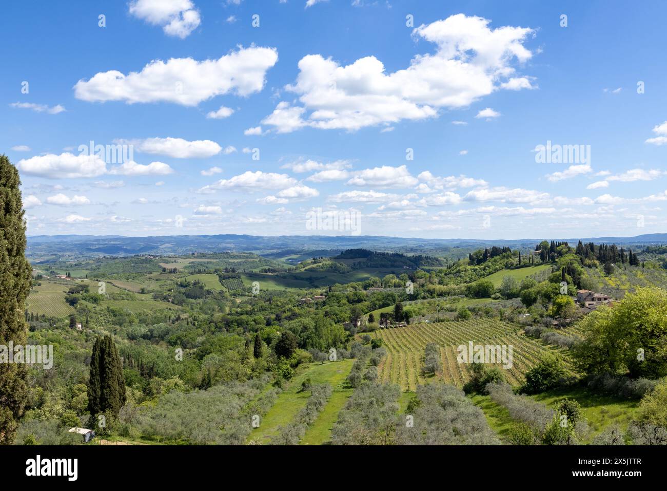 A beautiful view of a classic Tuscany landscape in April, with ...