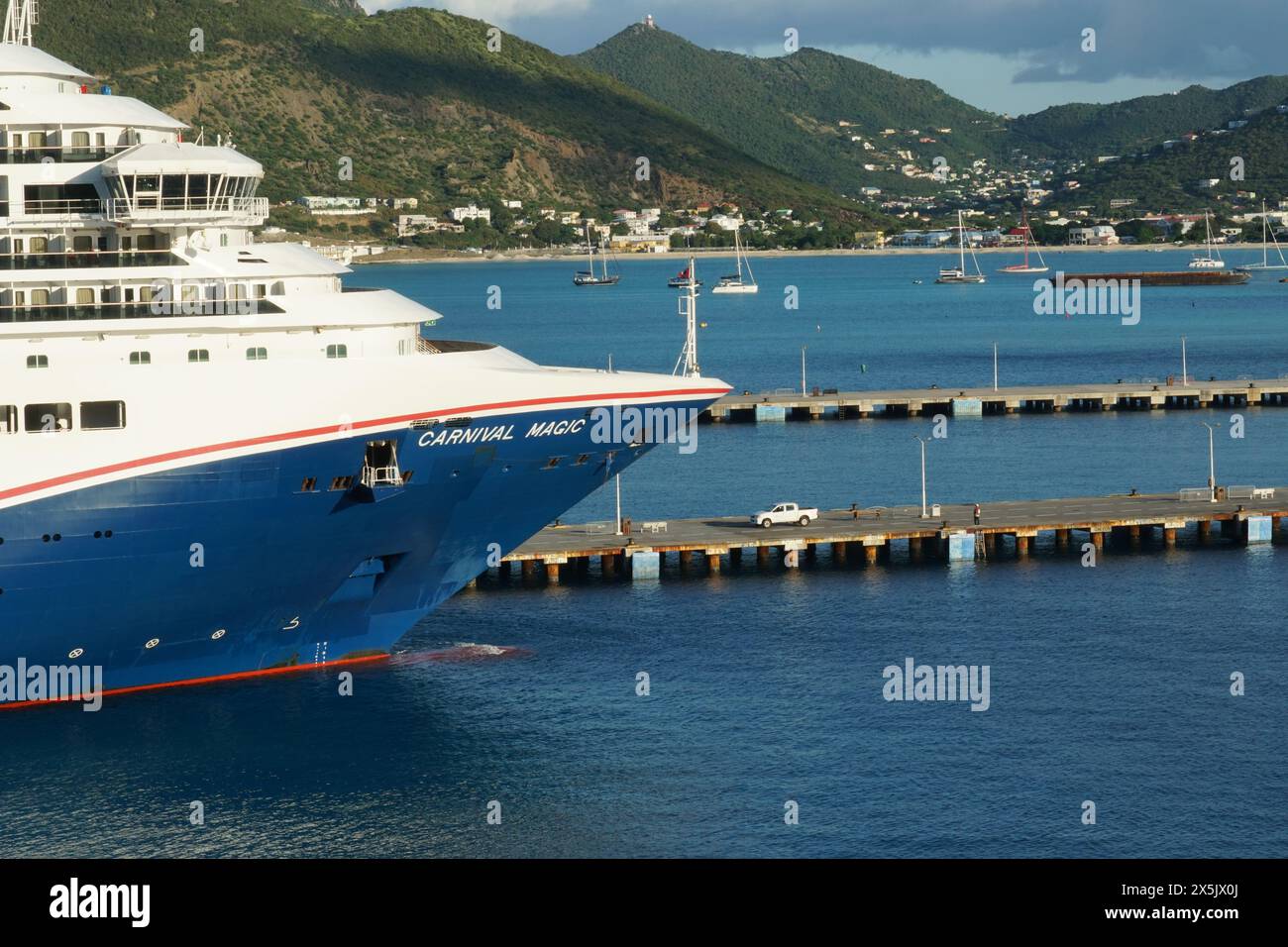 Bow of Carnival Magic which is a Dream-class cruise ship moored in port ...