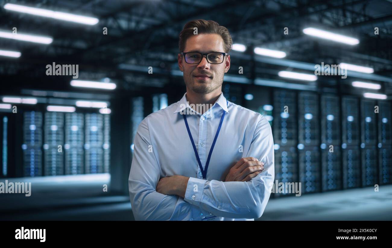 Portrait View of Caucasian Software Engineer Standing and Looking at ...