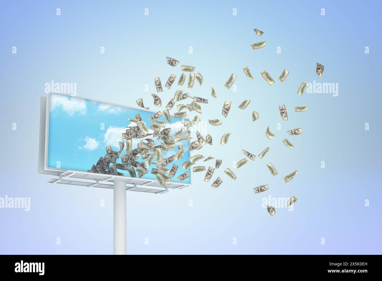 Billboard with money flying away concept Stock Photo - Alamy