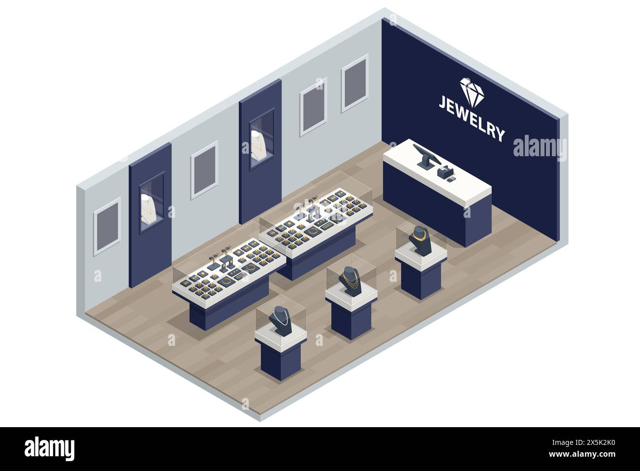 Isometric Elegant jewelry. Jewellery gold and silver ring with diamonds ...