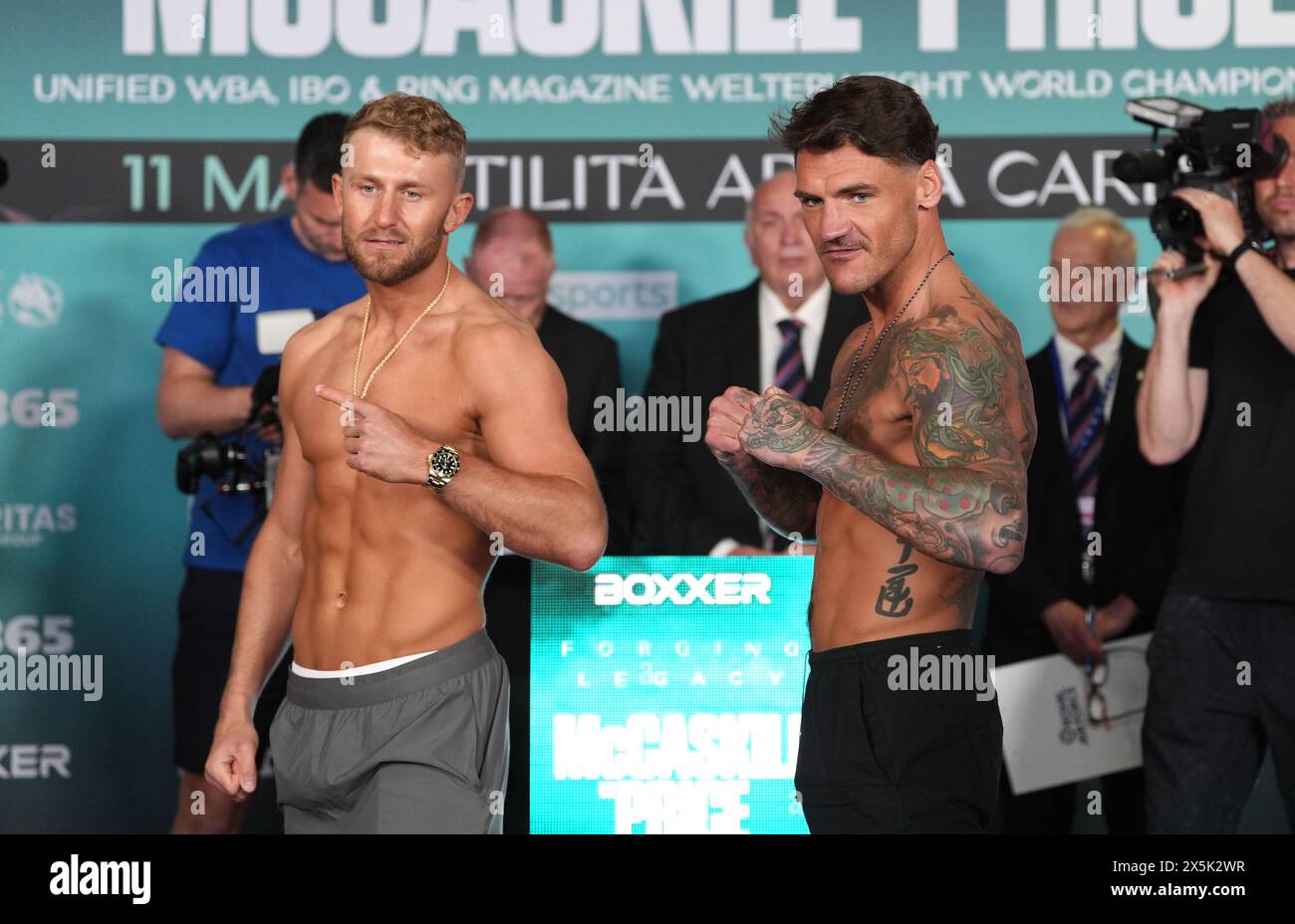 Lewis Edmondson (left) and Joel McIntyre during the weigh in at the ...