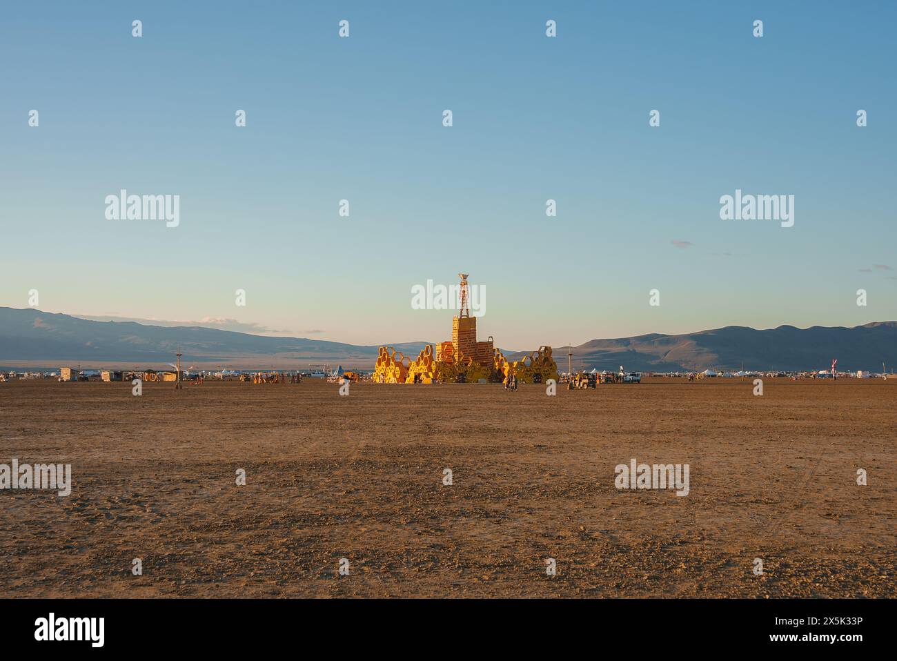 Desert Landscape with Art Installation at Sunrise or Sunset, Remote ...