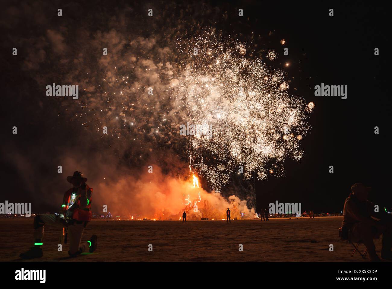 Nighttime Desert Festival Celebration with Fireworks Display Stock ...