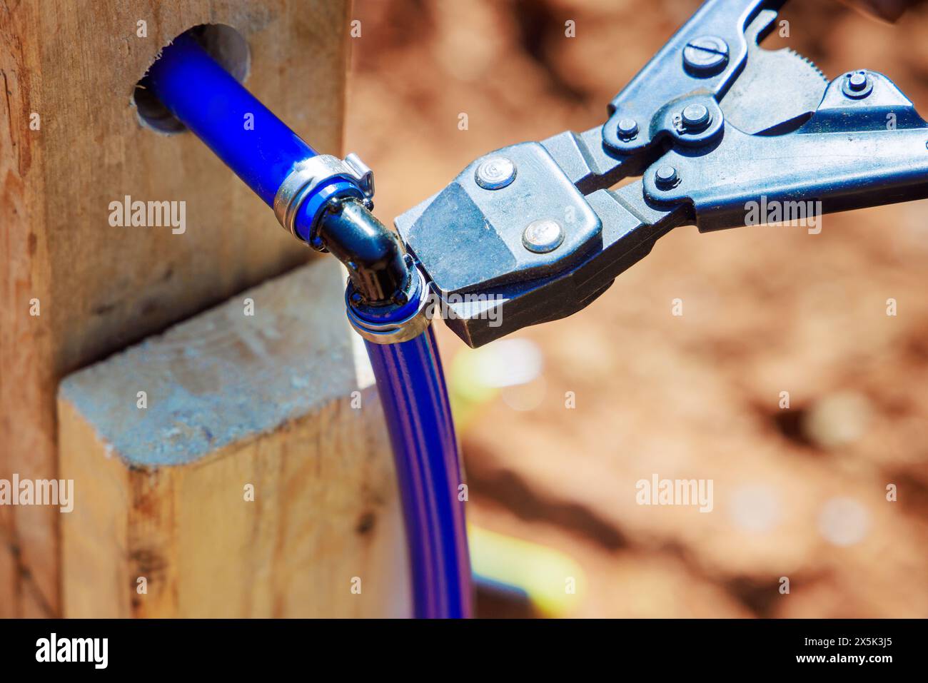 Plumbing system piping is connected with blue PVC pipe by plumber Stock ...