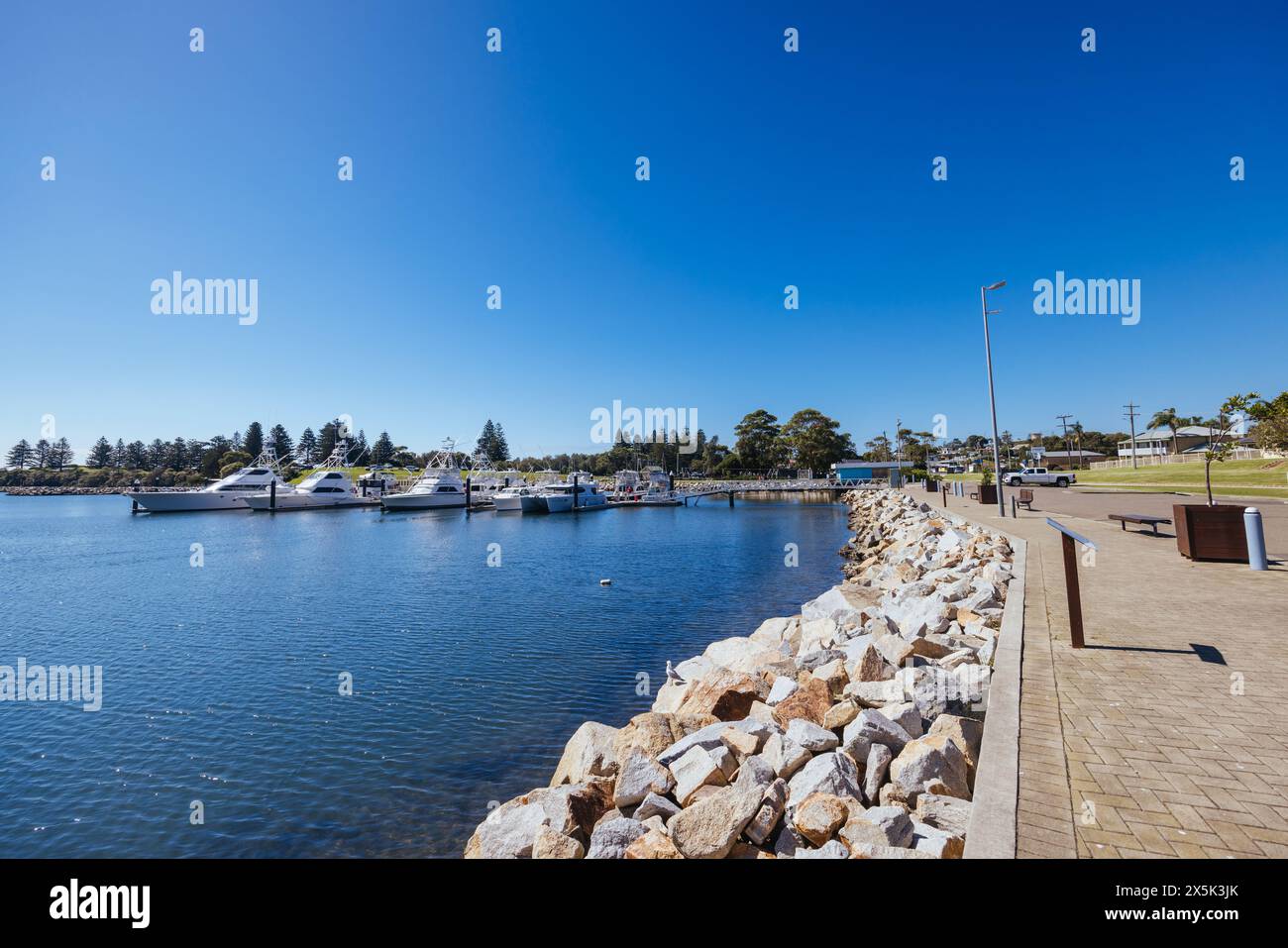 BERMAGUI, AUSTRALIA - April 3 2024: Bermagui Wharf and Marina on the ...