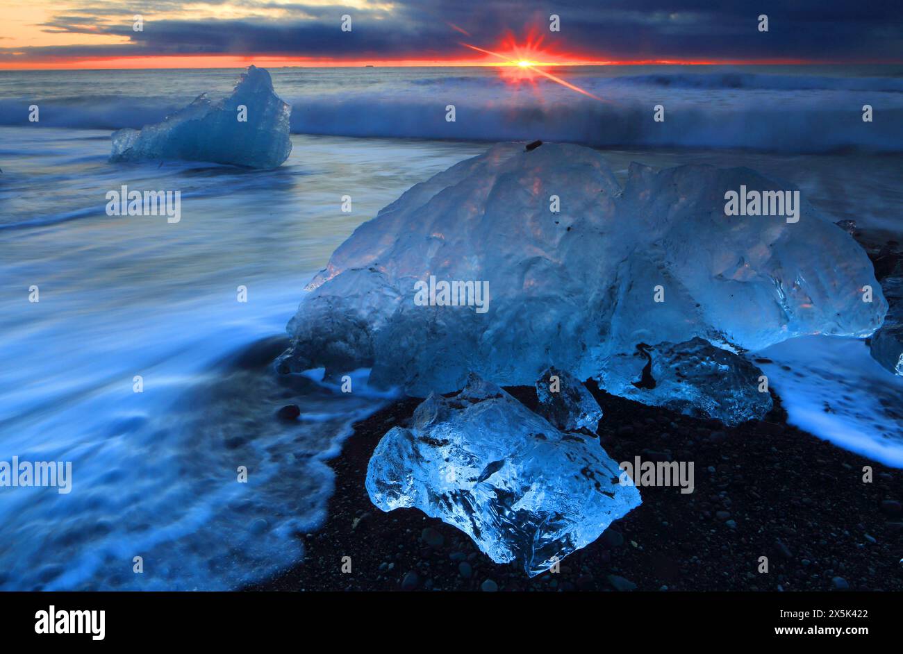 Breioamerkursandur Diamond Beach near Jokulsarlon Glacier Lagoon, at ...