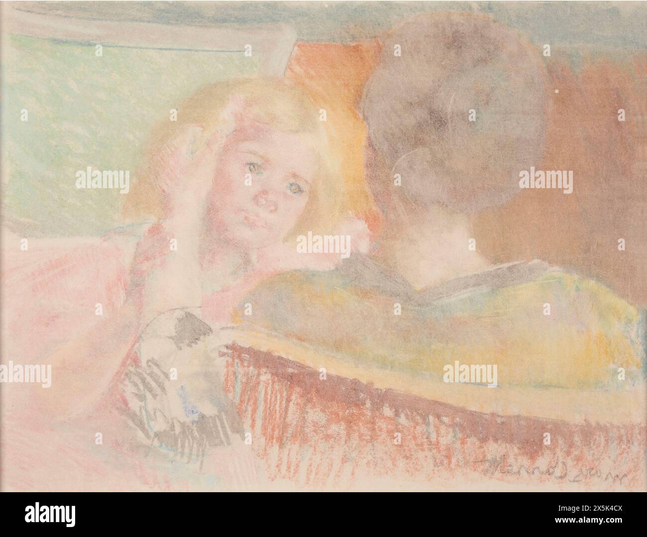 Painting by american artist Mary Cassatt (1844-1926) Mother Combing Sara’s Hair (No. 2) (circa ...