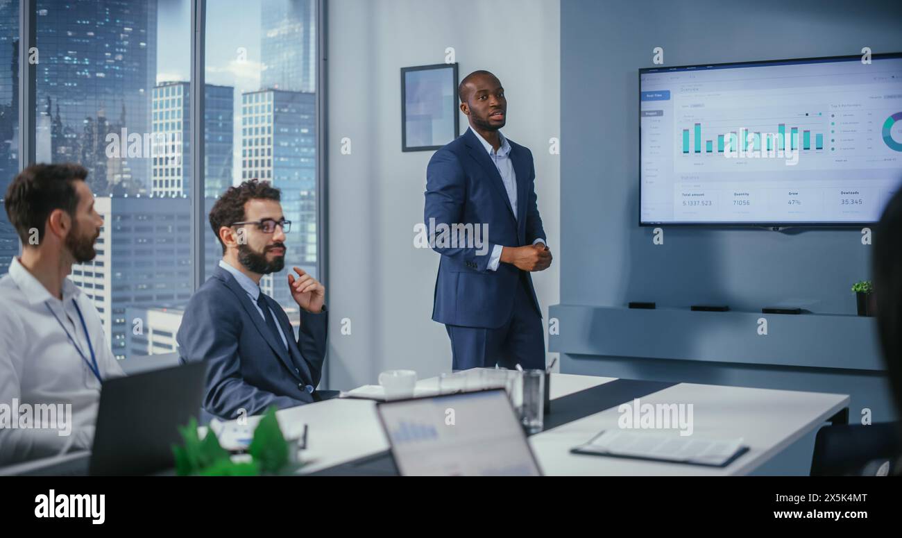 Diverse Office Conference Room Meeting: Successful Black Executive ...
