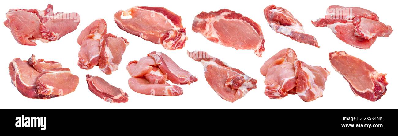 Red beef, grill pork meat white background Stock Photo - Alamy