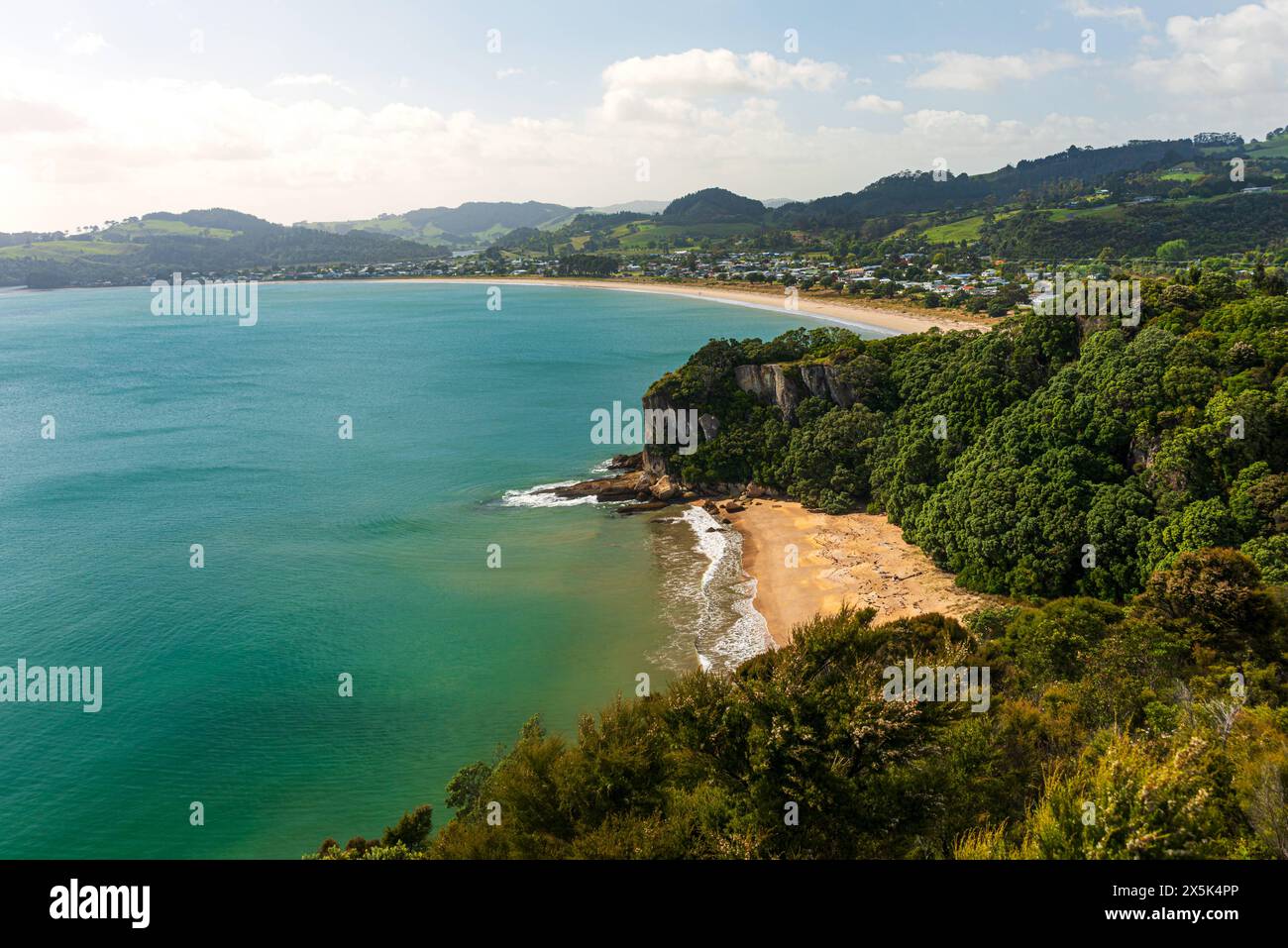 Shakespeare Cliff Lookout, view over Cooks Beach, Coromandel Peninsula ...