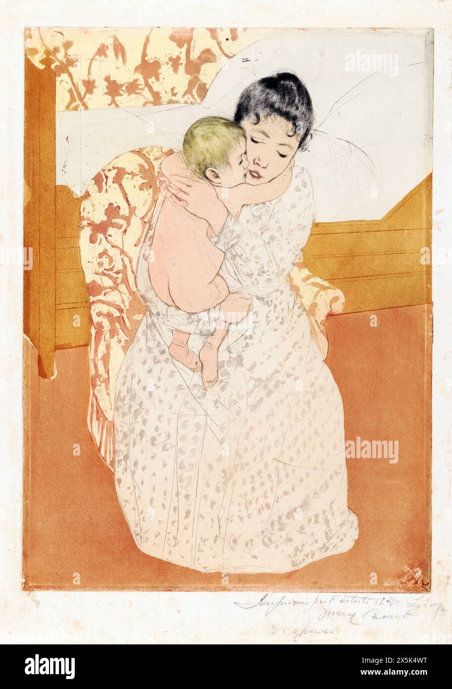 Painting by american artist Mary Cassatt (1844-1926) Maternal caress ...